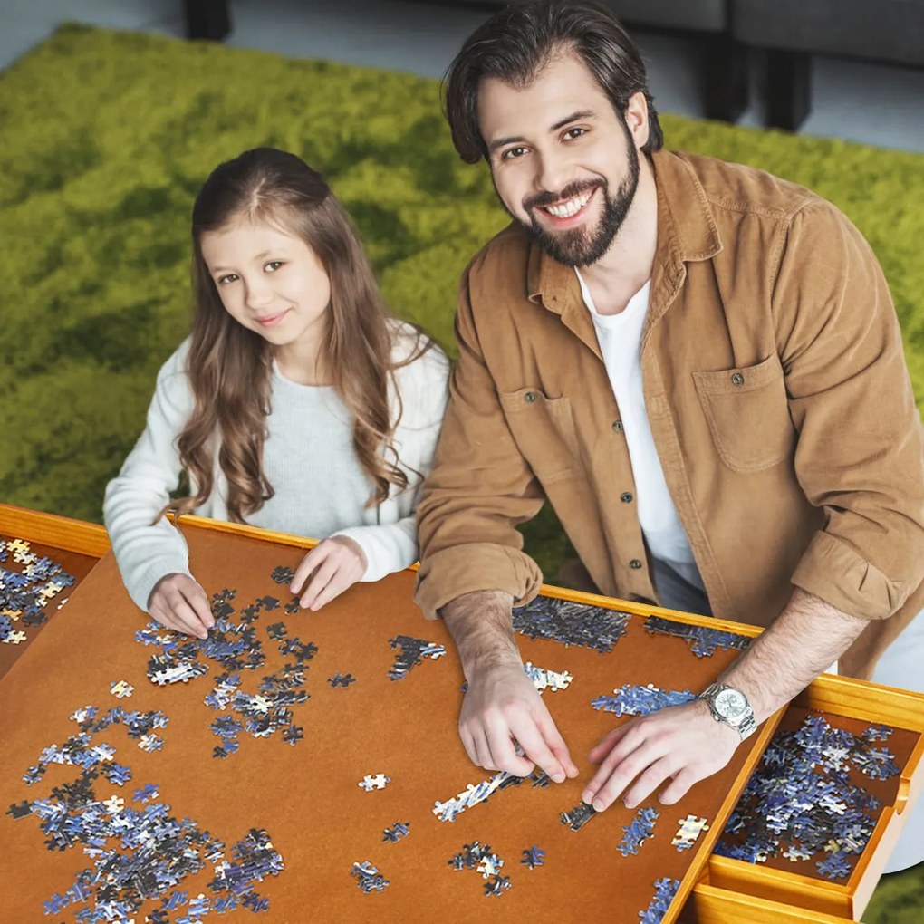Costway Puzzle stolek s 4 zásuvkami Puzzle deska dřevo – 80 × 65 cm