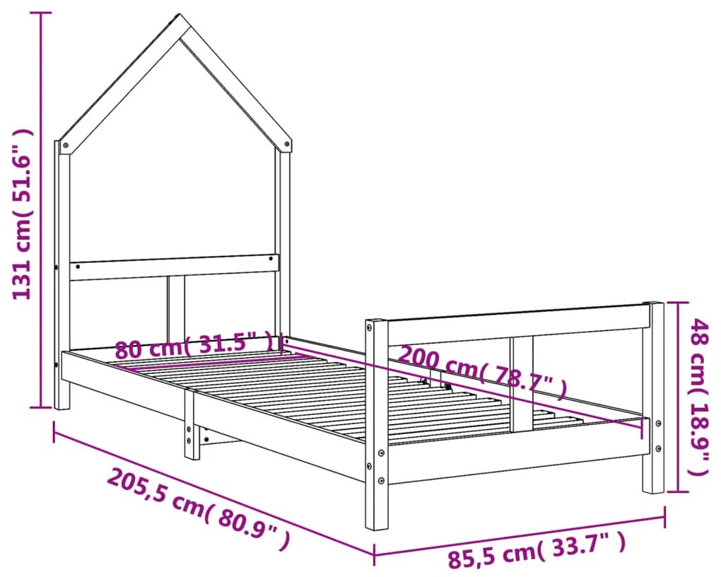 Dětská postel bílá 80 x 200 cm masivní borové dřevo