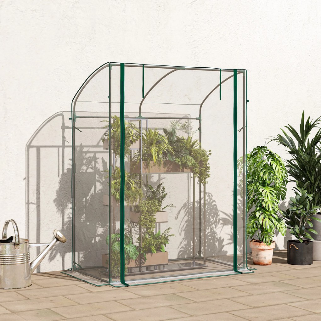 Skleník s dveřmi Zahnutá střecha Zimní skleník z ocelové fólie, skleník 128 x 70 x 170 cm Transparentní