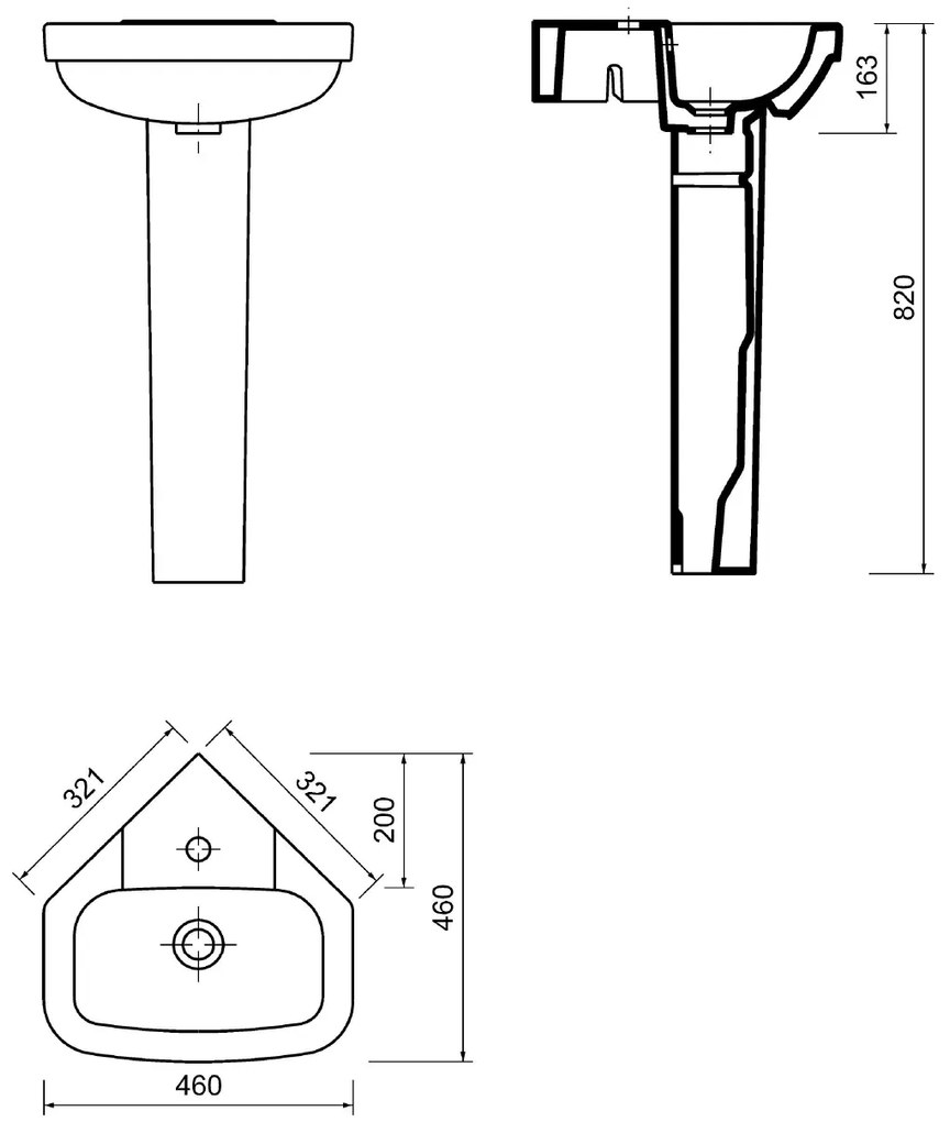 Aqualine, VITROYA keramické umyvadlo rohové 46x46cm, VT145