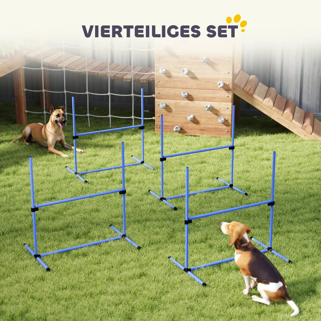 PawHut agility set pro psy 4-dílný 99x65x94 cm výškově nastavitelný se 2 překážkovými tyčemi 2 slalomovými tyčemi a 4 plastovými zemními tyčemi Modrá…