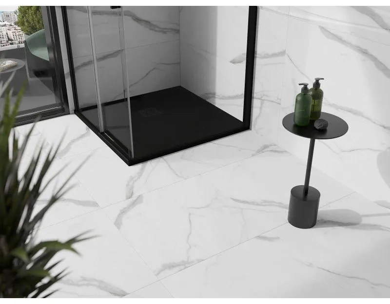Mexen Stone+, čtvercová vanička z minerálního kompozitu 100 x 100 cm, černá, černá krytka, 44701010-B