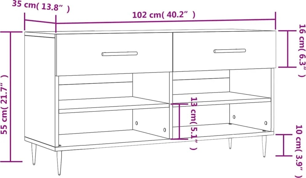 vidaXL Botník 102 x 35 x 55 cm kompozitní dřevo [829726] Barva: Bílá