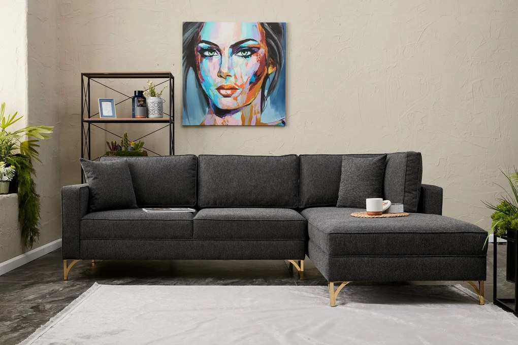 Hanah Home Rohová pohovka BERLIN antracitová se zlatou pravá 258 cm 825BLC2804