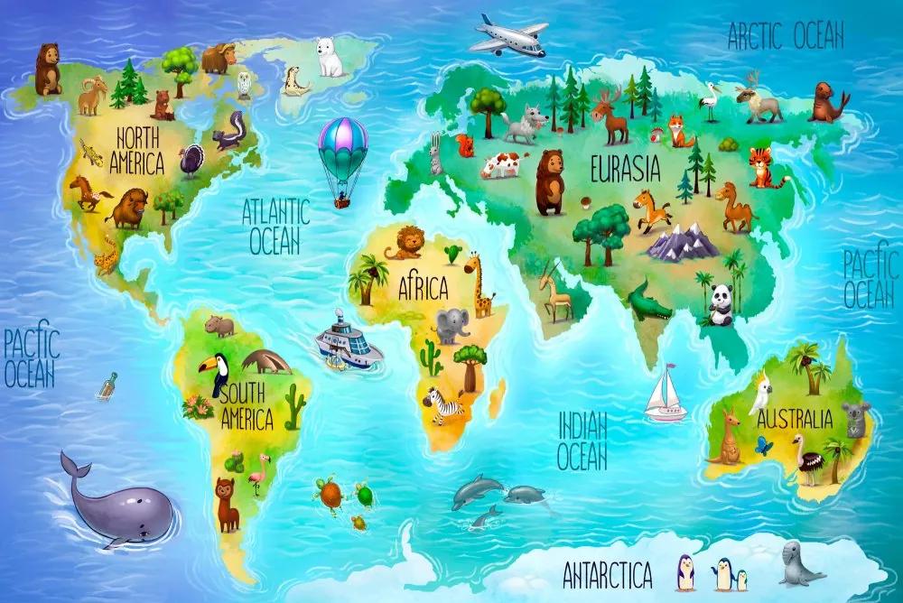Fototapeta Mapa Světa S Faunou Omyvatelný vlies 104x70.5