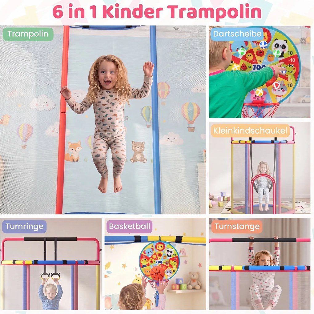 Costway 6 v 1 Dětská trampolína s ochrannou sítí a žárově pozinkovaným kovovým