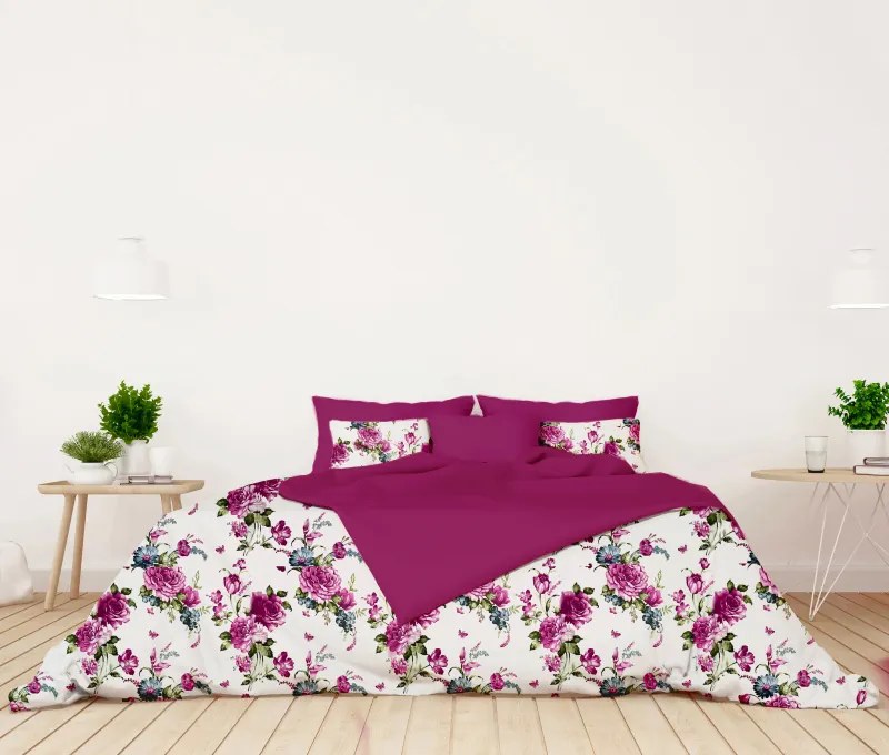 Ervi bavlněné povlečení oboustranné - Fialové květy/fuchsia