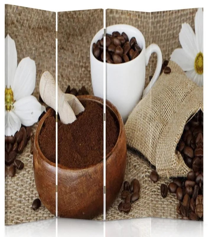 Paraván - Ground Coffee | čtyřdílný | oboustranný 145x150 cm