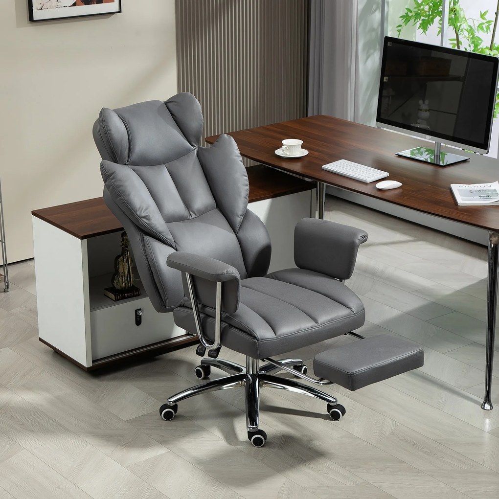 Kancelářská židle HOMCOM s funkcí polohování, ergonomická kancelářská židle, výškově nastavitelná otočná židle s podnožkou, čalouněná, max. nosnost 1…