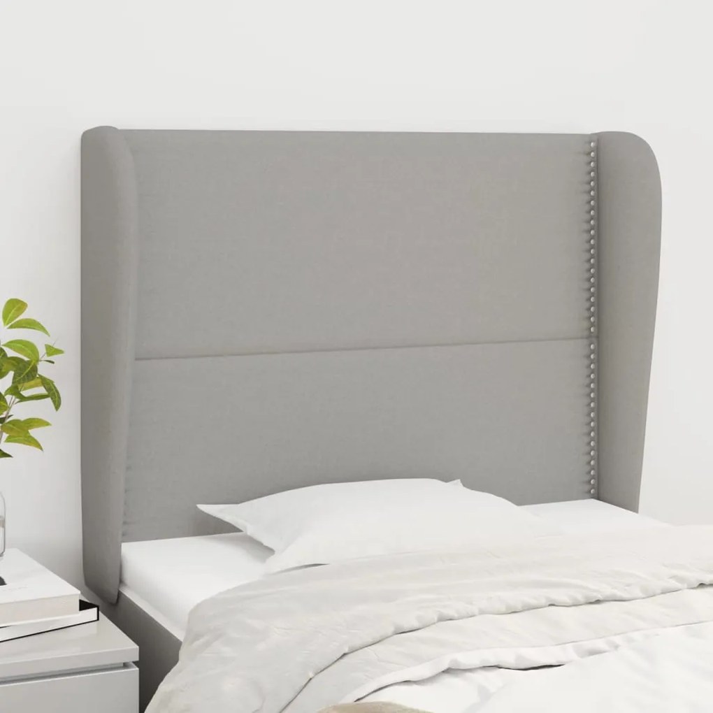 Čelo postele typu ušák světle šedé 93 x 23 x 118/128 cm textil 3117798
