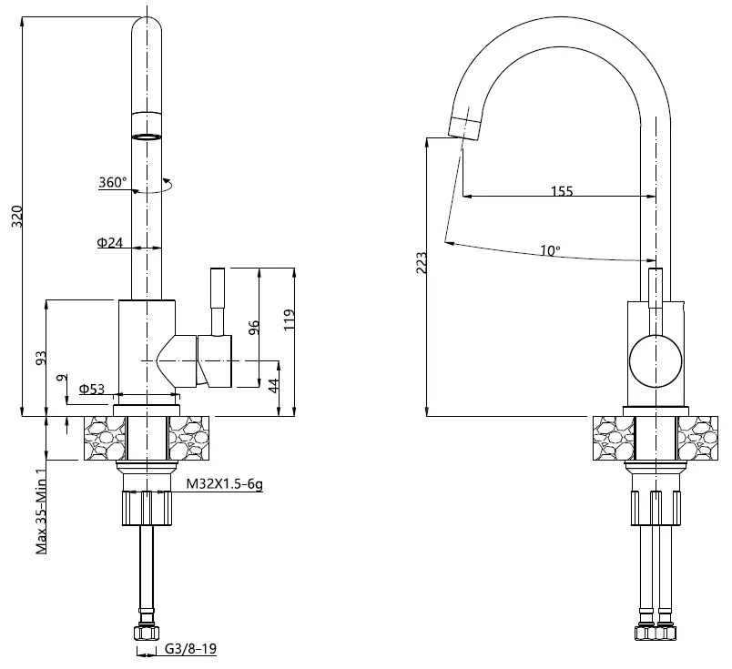 Šedý kuchyňský granitový dřez QUADRON GO- MAX + BATERIE