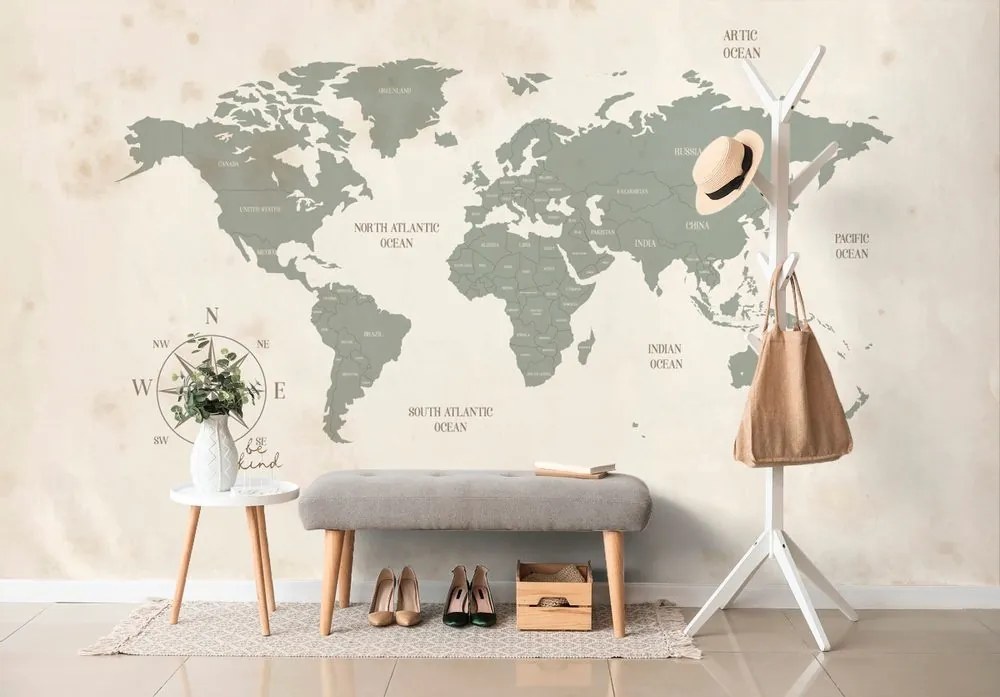 Samolepící tapeta decentní mapa světa - 225x150 cm