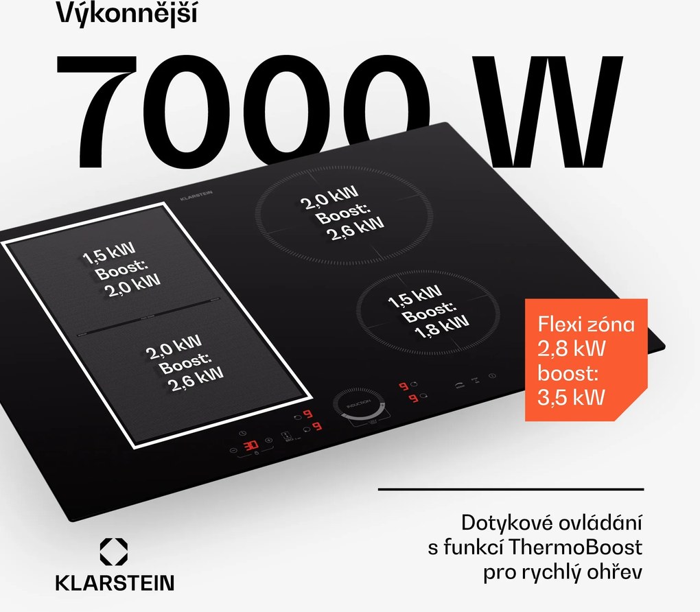 Klarstein Delicatessa 70 Hybrid, vestavná indukční varná deska, 4 zóny, 7000 W, sklokeramika