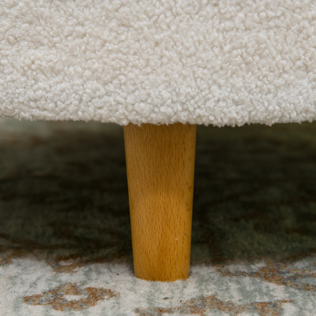 HOMCOM taburet Ø56 x 42 cm, kulatý čalouněný taburet s úložným prostorem a odklápěcím víkem, dřevěné nohy, ideální do obývacího pokoje a ložnice, bíl…