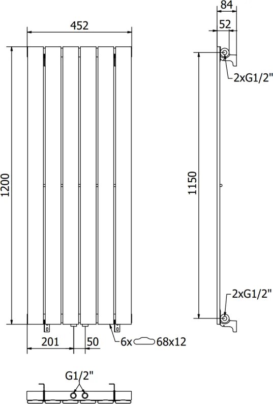 Mexen Boston, topné těleso 1200x452 mm, 611 W, antracitová, W213-1200-452-00-66