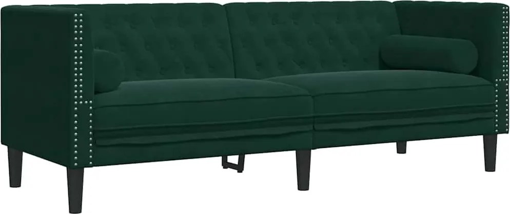 3dílná sedačka Chesterfield s podhlavníky tmavě zelená samet 3209283