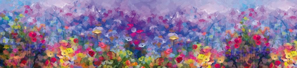 DIMEX | Fototapeta do kuchyně Barevná květinová malba KI-260-217 | 260 x 60 cm | vícebarevná, fialová, modrá