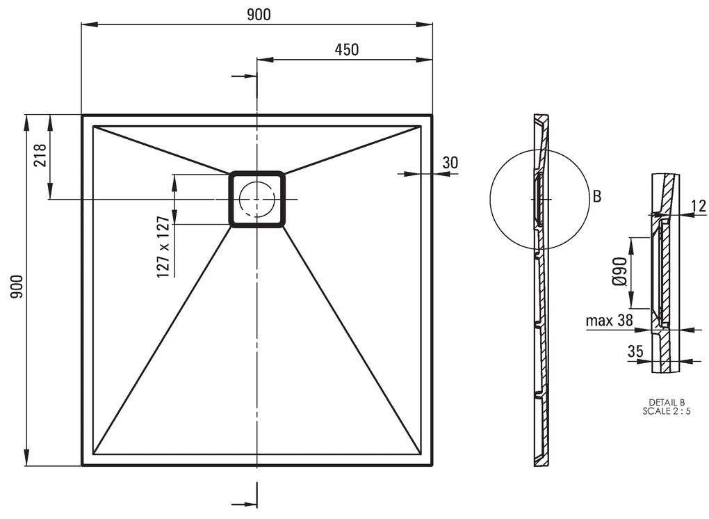 Deante Correo, čtvercová granitová sprchová vanička 90x90x3,5 cm, černá, KQR_N41B