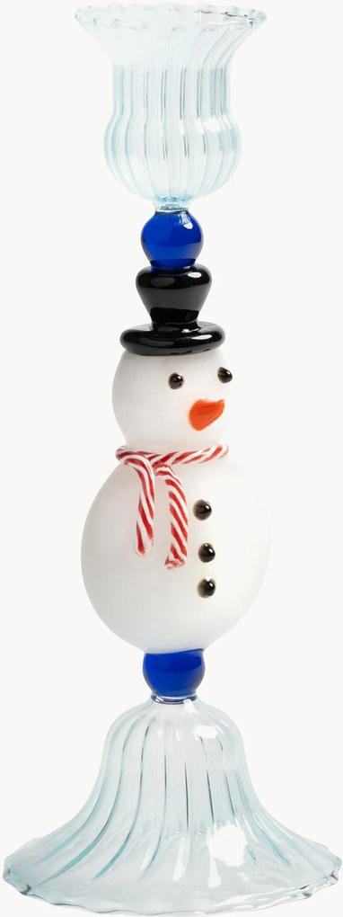 Ručně vyrobený svícen z borosilikátového skla Merry Snowman