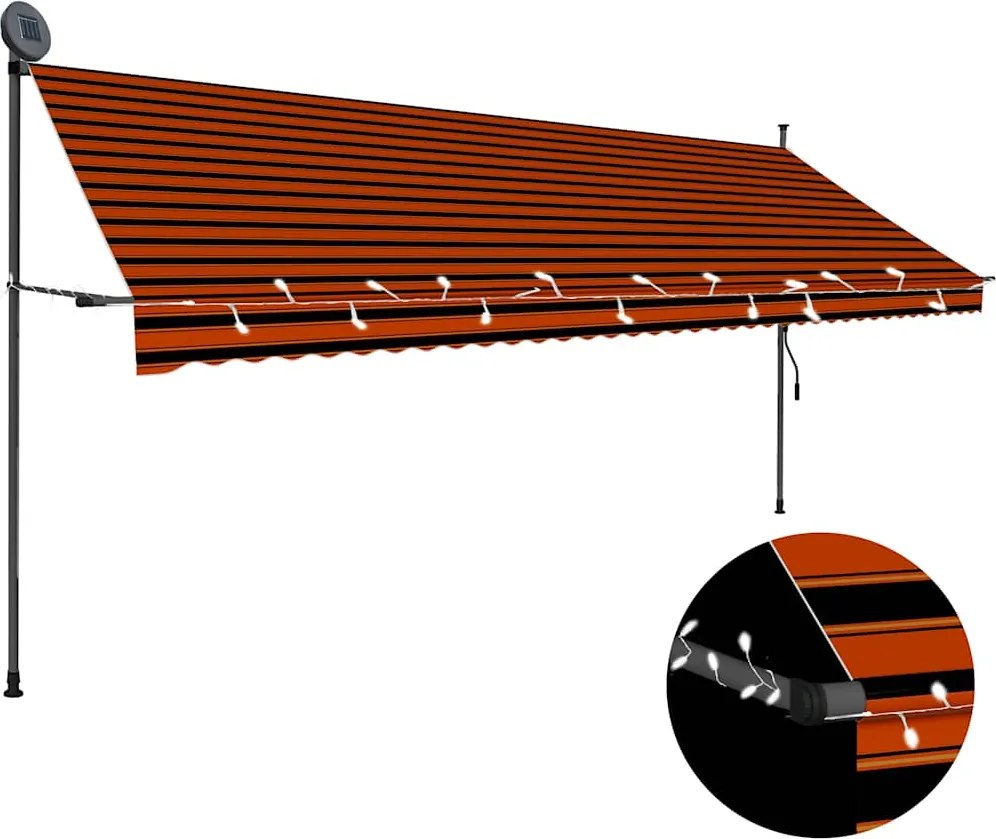Ručně zatahovací markýza s LED světlem 400 cm oranžovo-hnědá 145882