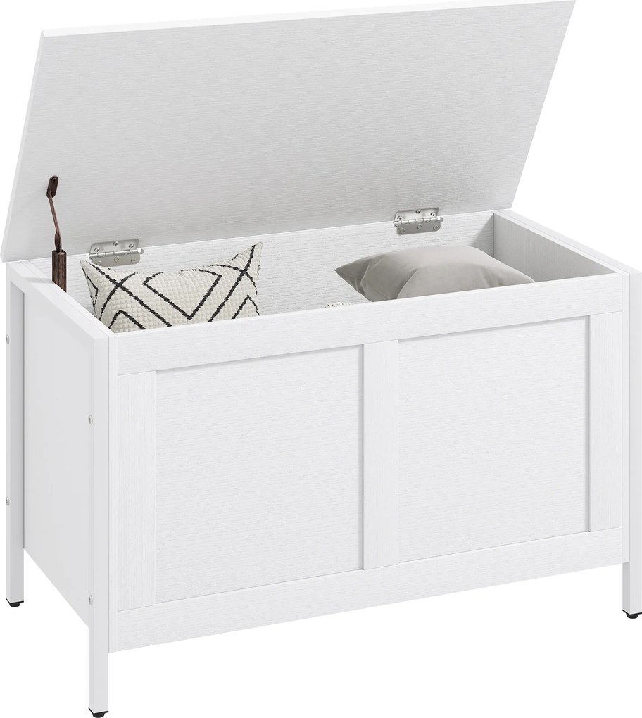 HOMCOM úložný truhla do ložnice 95 L s víkem, úložná lavice s bezpečnostními panty 80x40x50 cm bílá s dřevěnou texturou