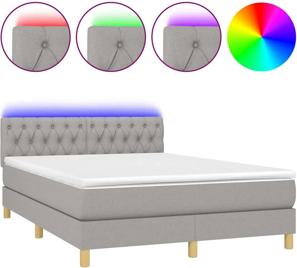 Box spring postel s matrací a LED světle šedá 140x200 cm textil 3133957