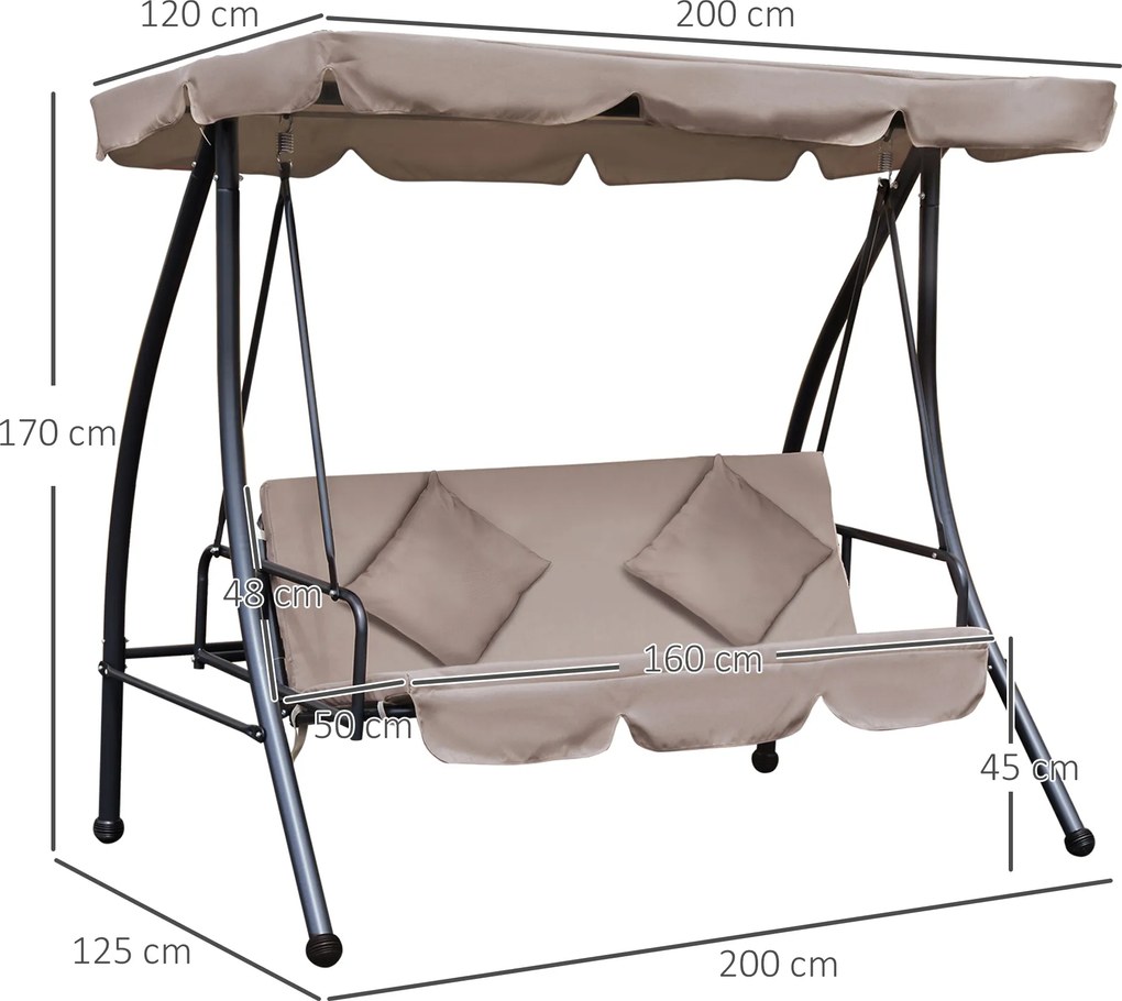 Hollywoodská houpačka s funkcí polohování Hnědá 200x 125 x 170 cm