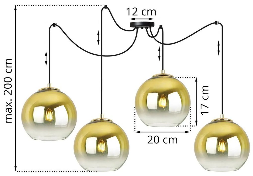 Závěsné svítidlo BERGEN GOLD SPIDER, 4x zlaté/transparentní skleněné stínítko (fi 20cm)