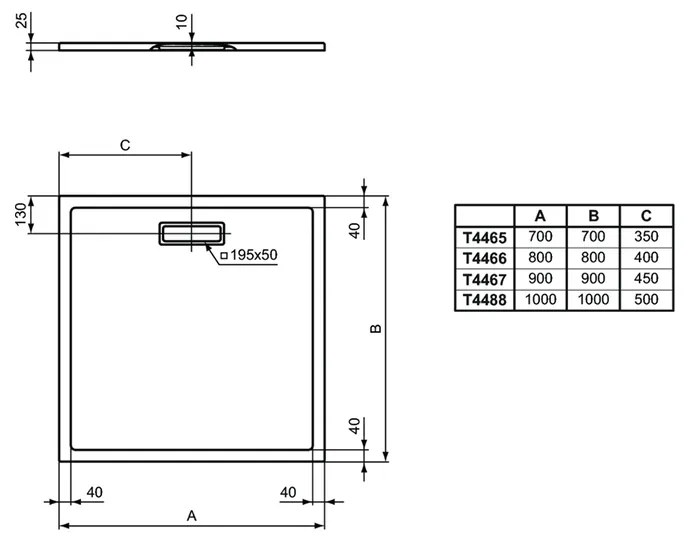 Ideal Standard UltraFlat New - Akrylátová sprchová vanička 1000 x 800 mm, Černá matná T4468V3