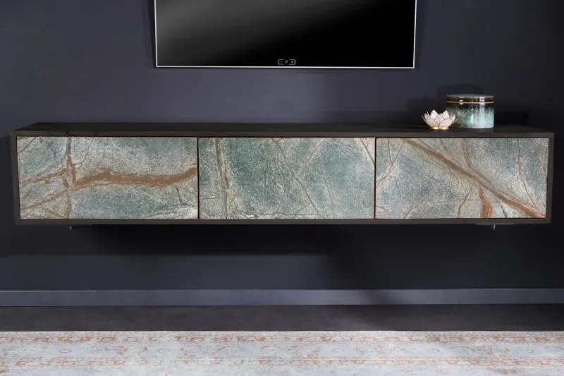 Designový závěsný TV stolek Quillon 160 cm přírodní kámen