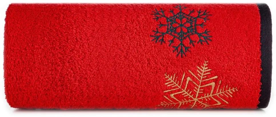 Bavlněný vánoční ručník červený s vločkami Šířka: 70 cm | Délka: 140 cm