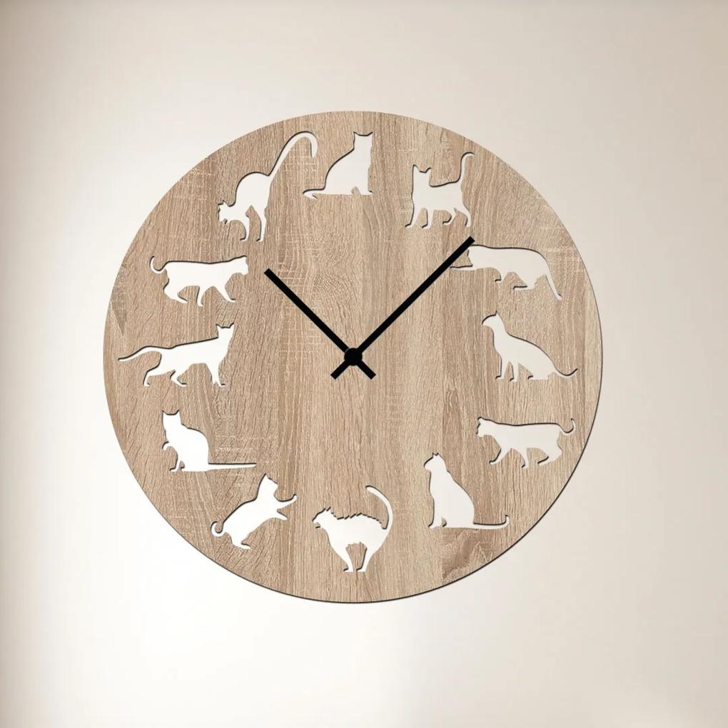 dřevo života Nástěnné KOČIČÍ hodiny Barevný vzor: Buk, Velikost hodin: 50x50