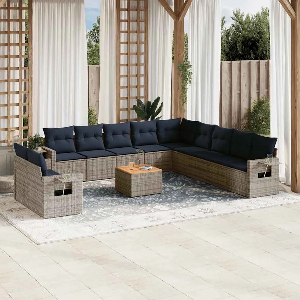 12dílná zahradní sedací souprava s polštáři šedá polyratan 3224647