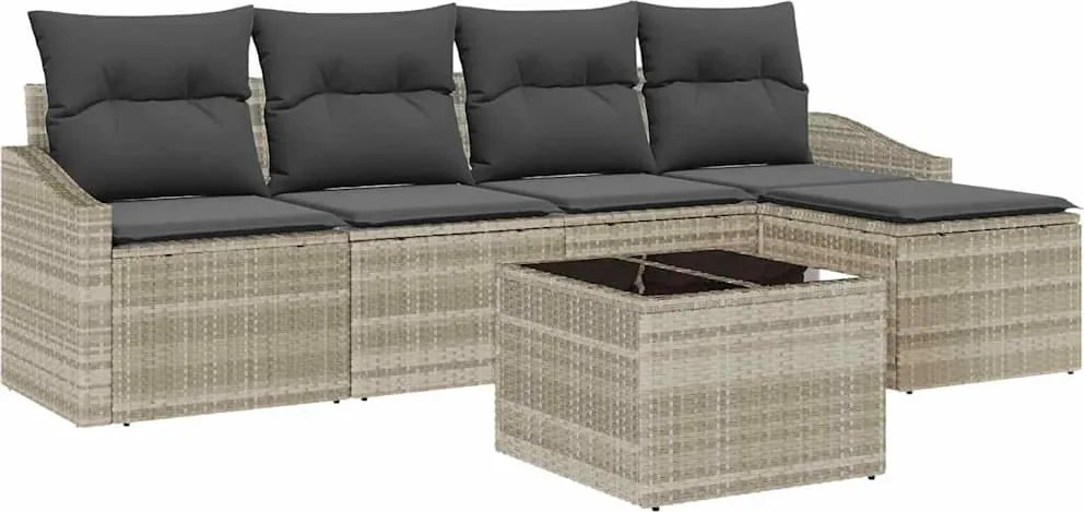 Set pohovek 6 ks Světle šedá polyratan 3346692
