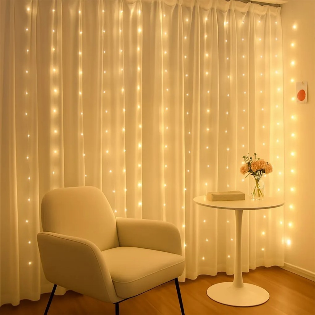 LED světelný závěs Mery, 3x3m, ovladač