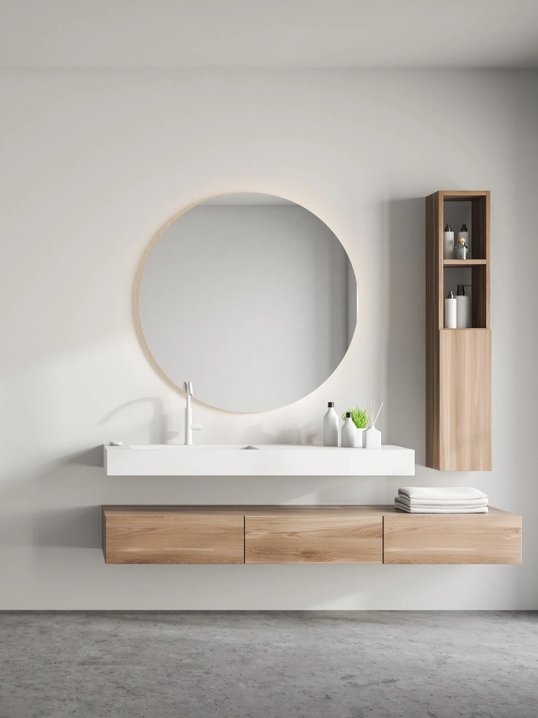 AMBIENTE kulaté zrcadlo do koupelny na zeď do pokoje do ložnice do předsíně na chodbu Amirro Ø 100 cm s LED osvětlením, IP44 411-163
