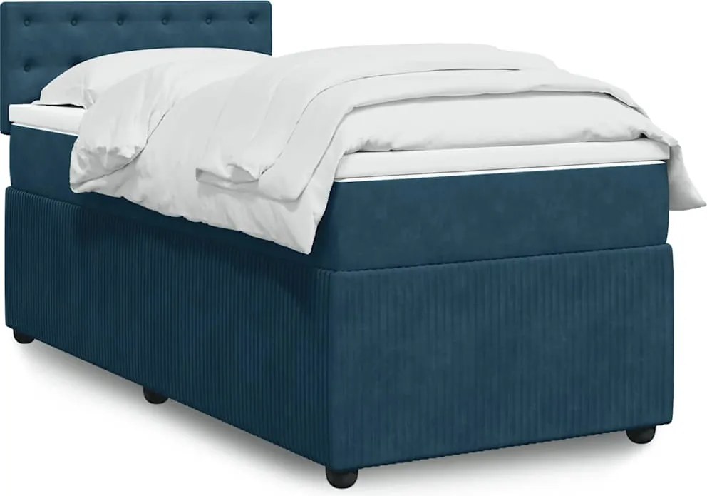Box spring postel s matrací modrá 90 x 200 cm samet 3289942