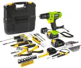 FIELDMANN FDV 10205-51AR 12V SET - akumulátorová vrtačka s nářadím (s 2x 1,3 Ah akumulátory, nabíječkou, vrtáky, bity a základní nářadí)