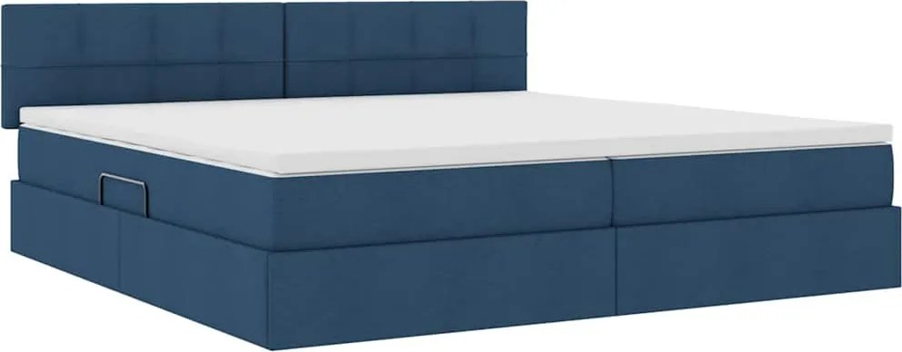 Postel s úložným prostorem a matrací Modrá 200 x 200 cm Samet 3370535
