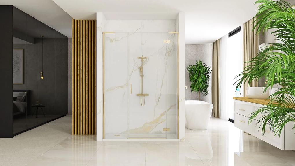 Rea Hugo, 1-křídlé výklopné sprchové dveře 90x200 cm + sprchová zástěna 30x200 cm, zlatá matná, KPL-45204