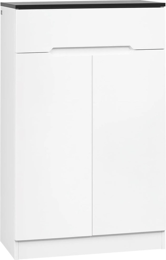 HOMCOM Slim botník pro až 12 párů bot do předsíní a chodeb s 3 nastavitelnými policemi a zásuvkou, lesklý bílý lamino, 60x32x100 cm | Aosom