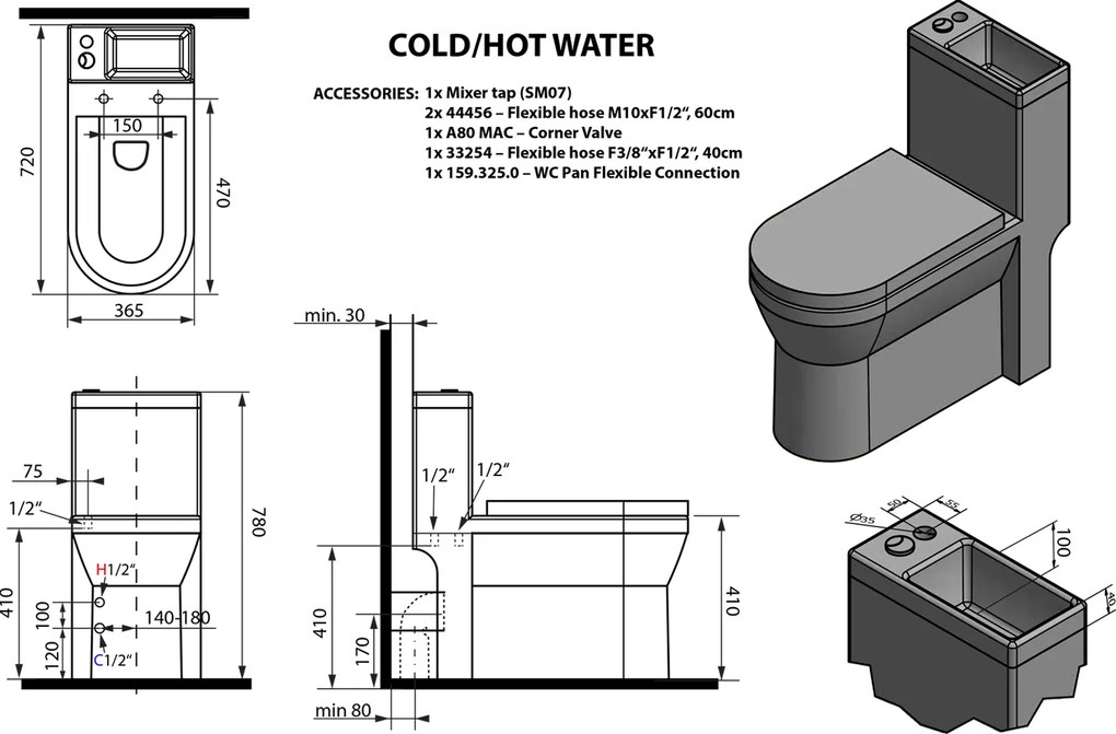 Aqualine Aqualine, HYGIE WC kombi s umyvadélkem, zadní/spodní odpad, bílá, PB104W