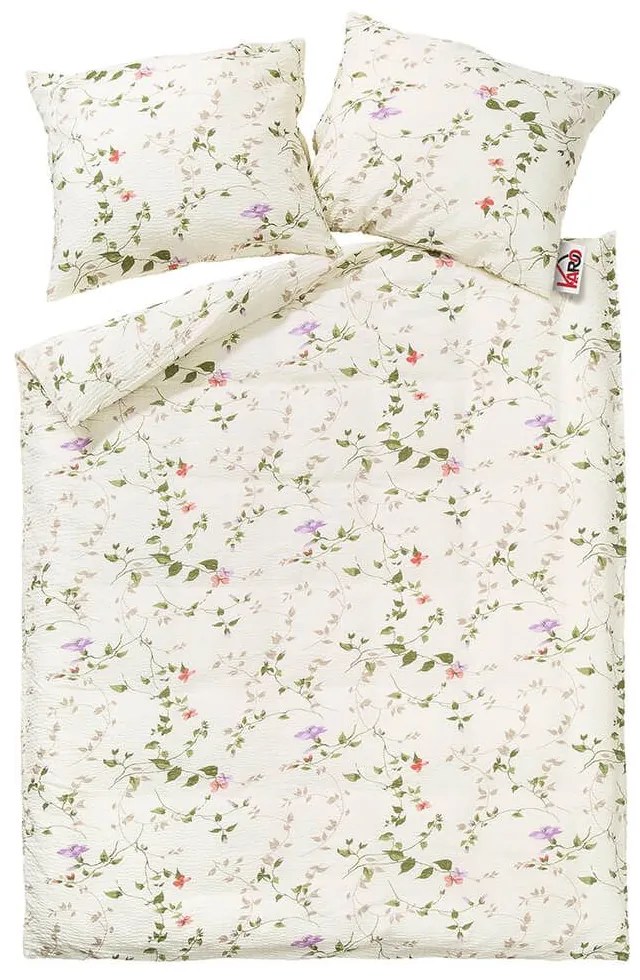 KARO Povlečení na peřinu 160x200 vzor 182/1 Květy zálivu na krémovém pozadí s knoflíky 100% silná bavlna
