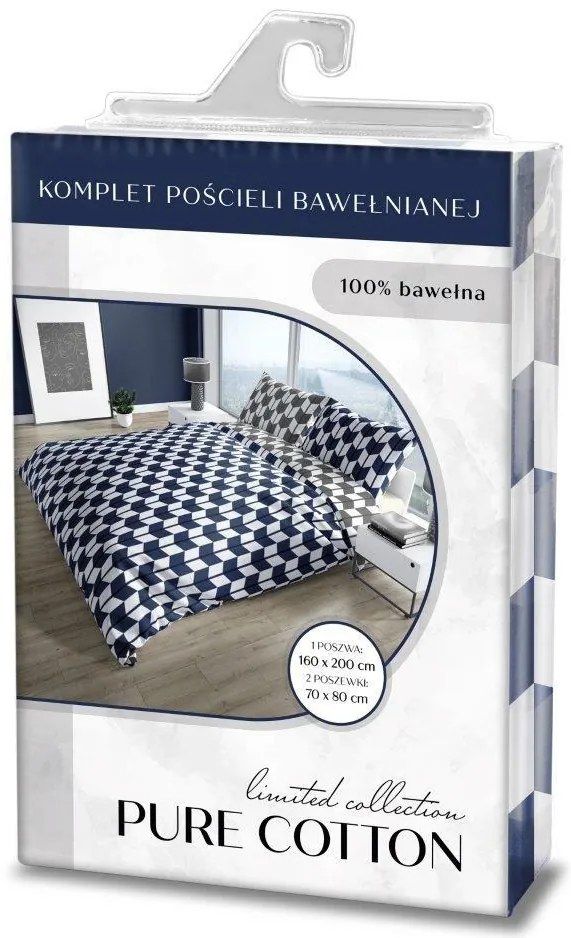 Bavlněné ložní prádlo 160x200 Pure 07 geometry navy grey Faro