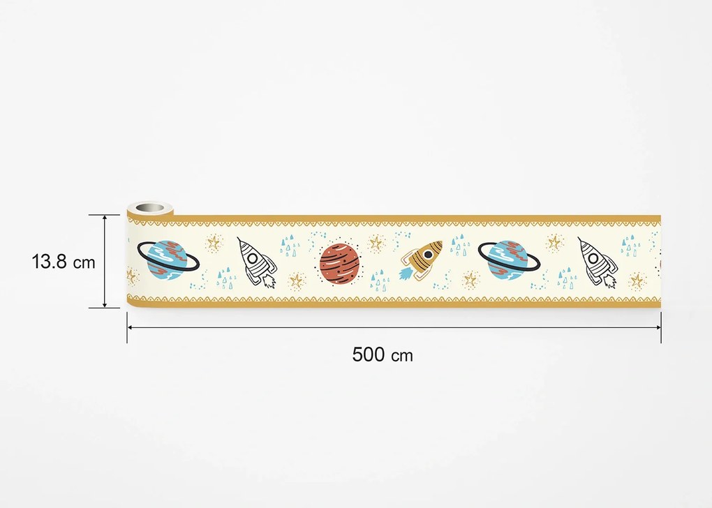 Dětská samolepící bordura na zeď Světle Žlutý Vesmír | 5 m x 13.8 cm | DWBD8057