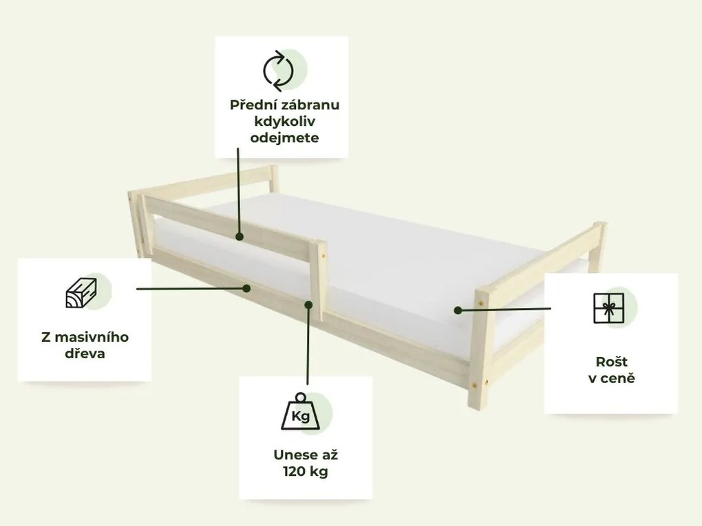 Benlemi Dětské dřevěné jednolůžko se dvěma čely LUCKY Zvolte barvu: Pastelově růžová, Zvolte rozměr: 120x180 cm, Zvolte zábranu: S otevřeným vstupem