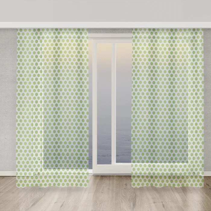 Textilesland Záclona s 3D foto potiskem DOTS GREEN 1: s kroužky / obyčejnými kroužky (vnitř. šiř. 40 mm)