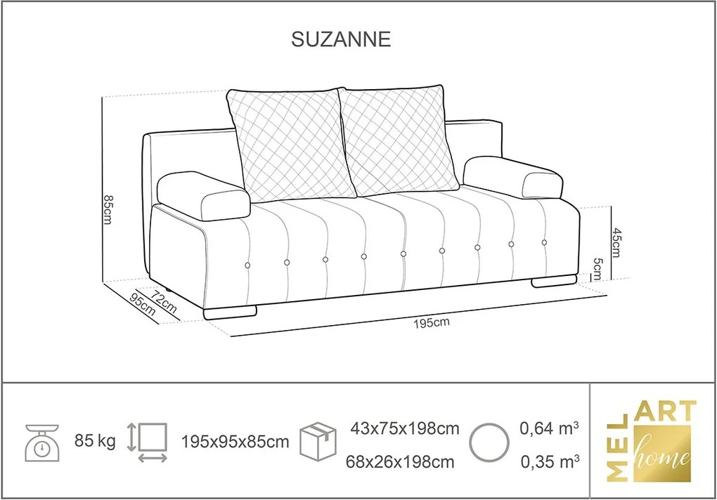 MELART Trojmístná rozkládací pohovka s úložným prostorem Suzanne