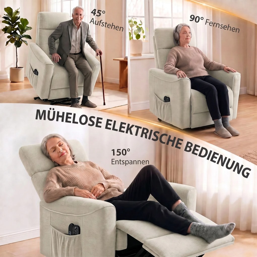HOMCOM Relaxační křeslo s elektrickou asistencí při vstávání, masáží a teplem, křeslo z chenillu s pružinovým jádrem, šedohnědé