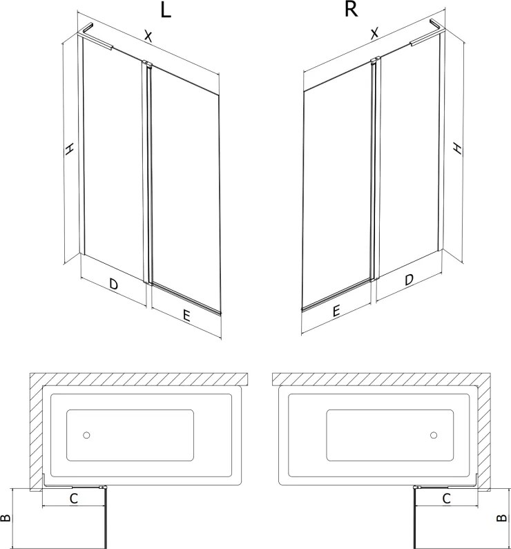 Mexen Mist L, 2-křídlová vanová zástěna 100 x 150 cm, čiré sklo, zlatý lesklý profil, 8A9L-100-011-50-00